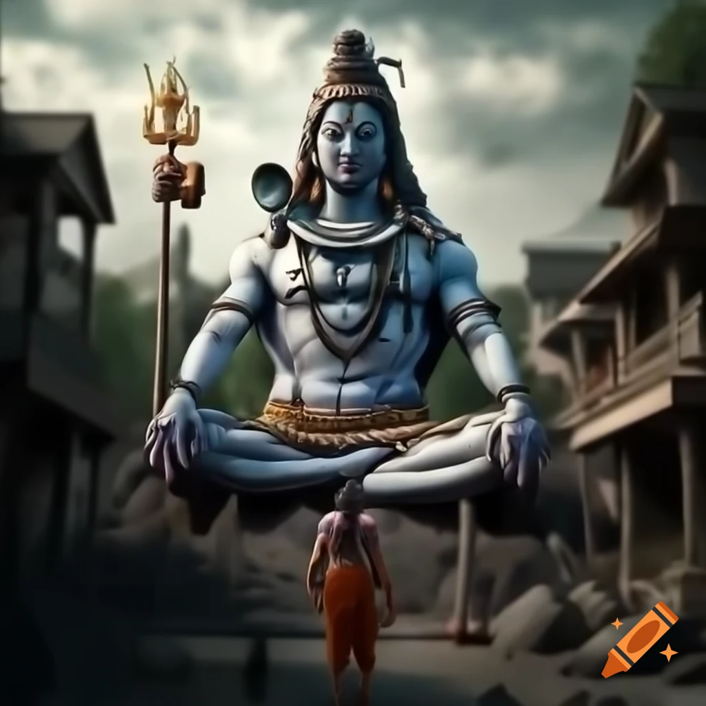 Realistic depiction of Mahadev with devotees and houses in 4K ...