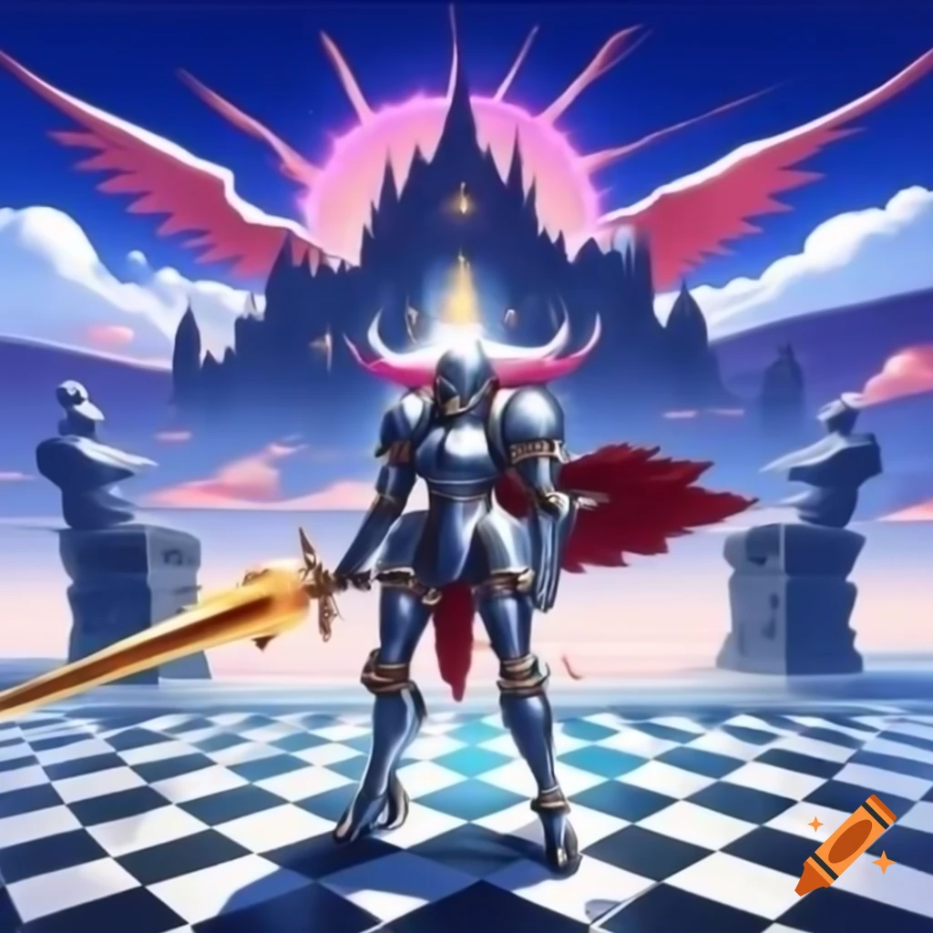 Armored anime knight with wizard hat and sword running against royal ...
