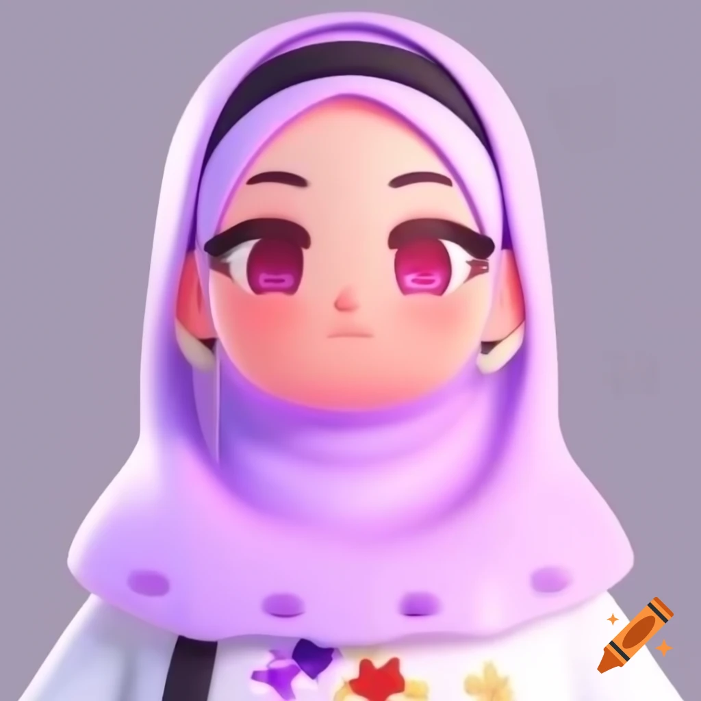3D anime-style VTuber character of young woman in hijab with pastel ...