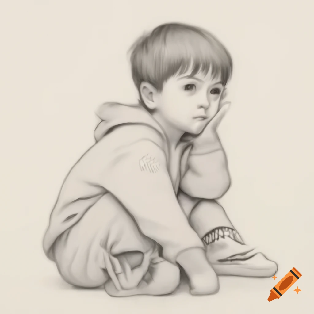 Pencil sketch of a relaxed boy in a hoodie with soft shading on Craiyon