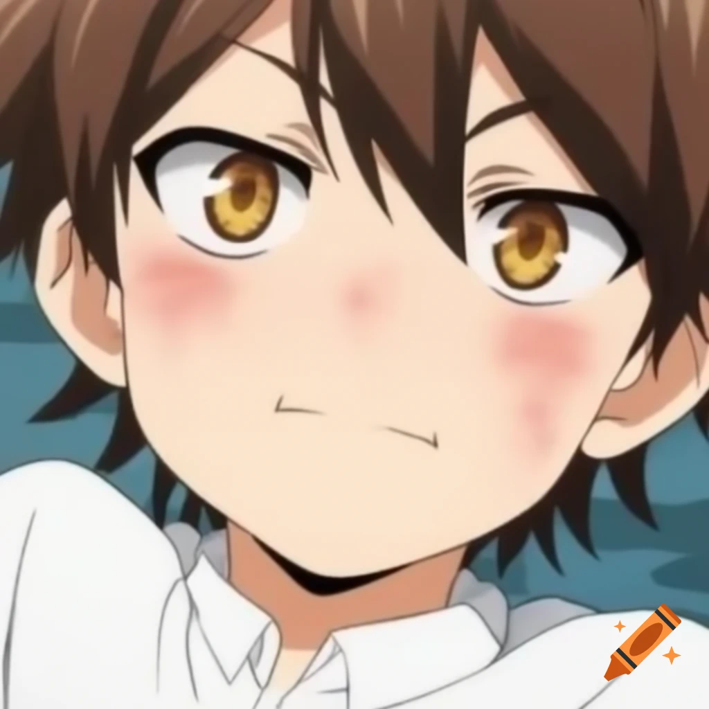 Anime boy with scar and two-tone hair smiling in white shirt on Craiyon