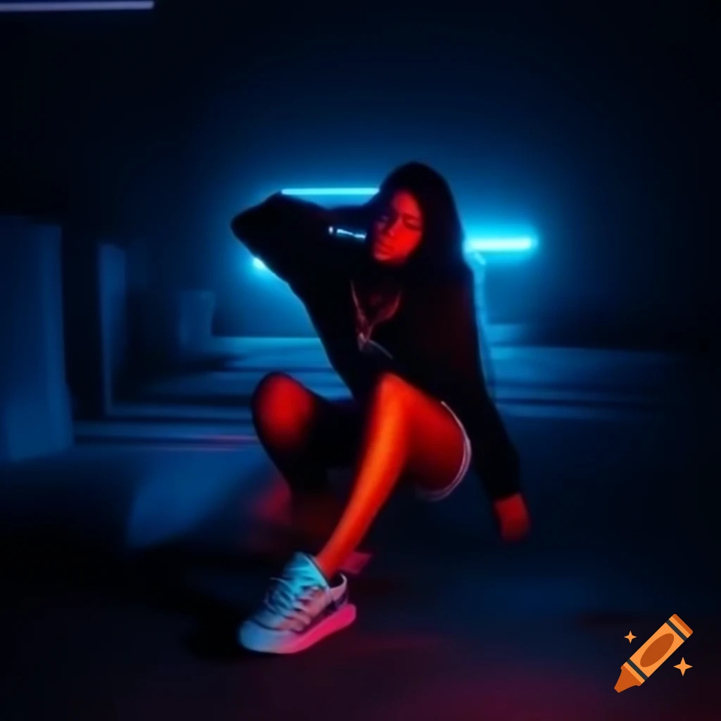 Brunette woman with sharp stare and smirk, wearing red Nike mids on Craiyon