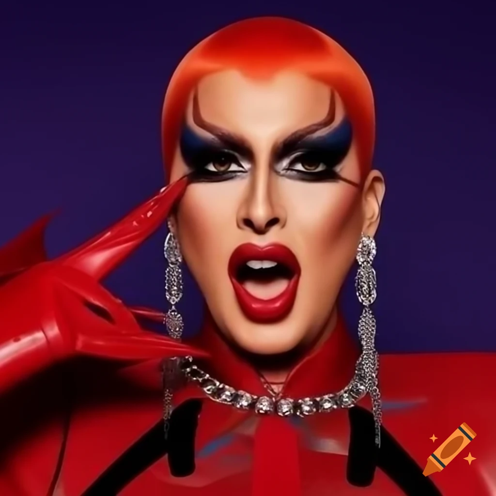 Sleek red leather jumpsuit with studs, inspired by RuPauls Drag Race on ...