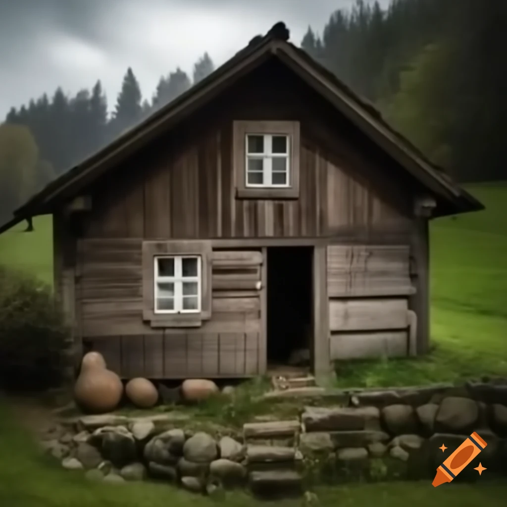 Primitive Germanic style village house made of wood and stone on Craiyon