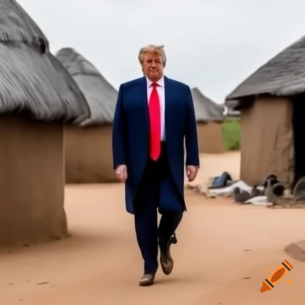 Drawing of a person resembling Donald Trump walking barefoot in an ...