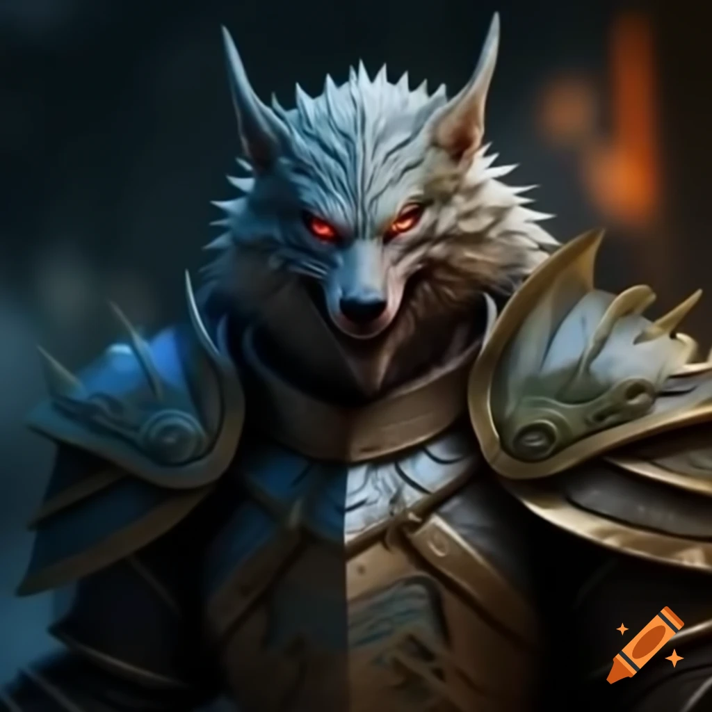 Dragonbane Wolfkin Knight with broadsword, different-colored eyes, and ...