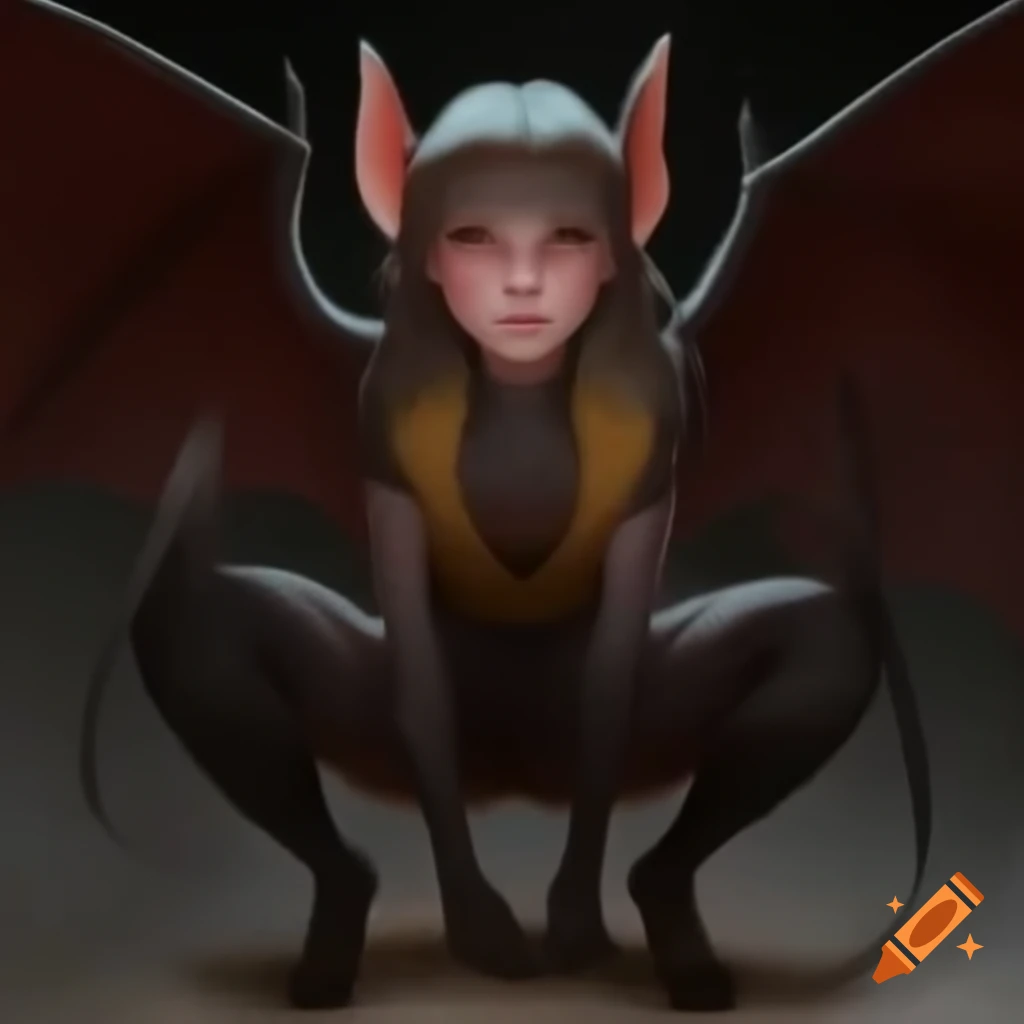Hybrid bat-human girl with human face, beard, wings, and human posture ...