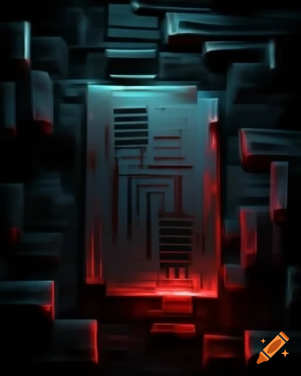 Dark glitch art of corrupted file glowing red with AI code and ...