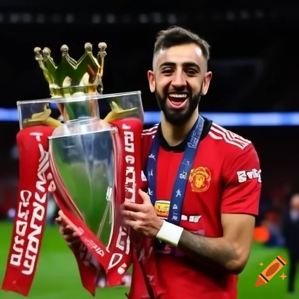 Bruno Fernandes holding Premier League Golden Boot Trophy in Manchester ...