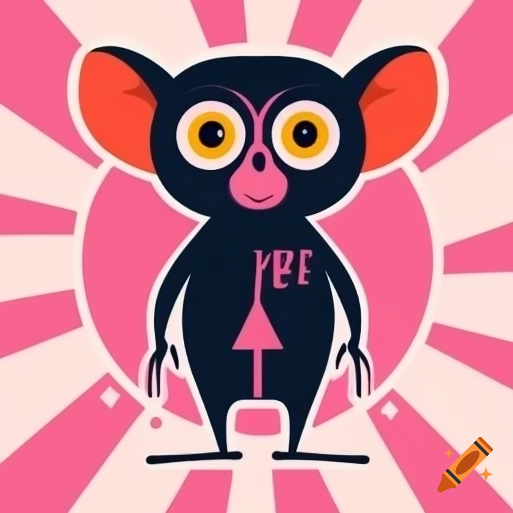 Cute Philippine Tarsier cartoon with oversized eyes on pink graphic ...