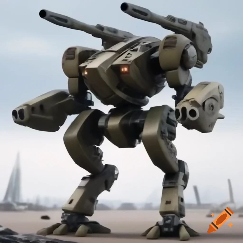 Bipedal armored humanoid battle mech in 3/4 perspective on Craiyon