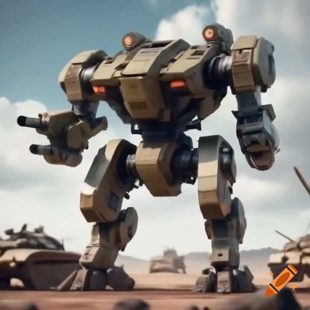 Bipedal armored humanoid battle mech in 3/4 perspective on Craiyon