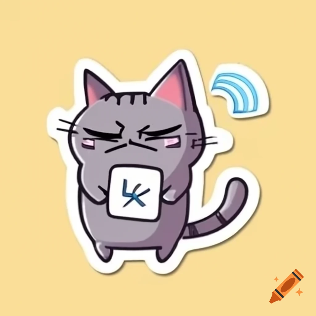 Frustrated cartoon cat with broken WiFi symbol in comic style on Craiyon