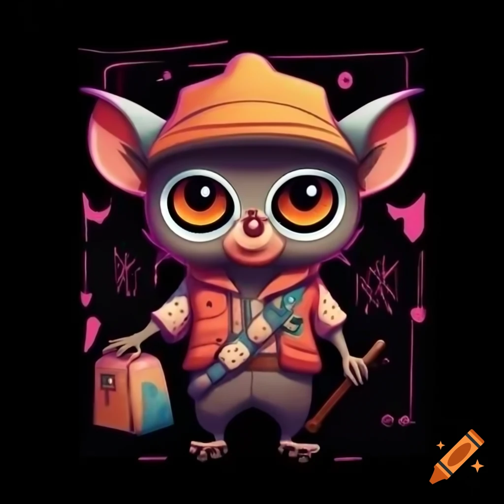 Cute Philippine Tarsier cartoon character in explorer outfit, bold flat ...