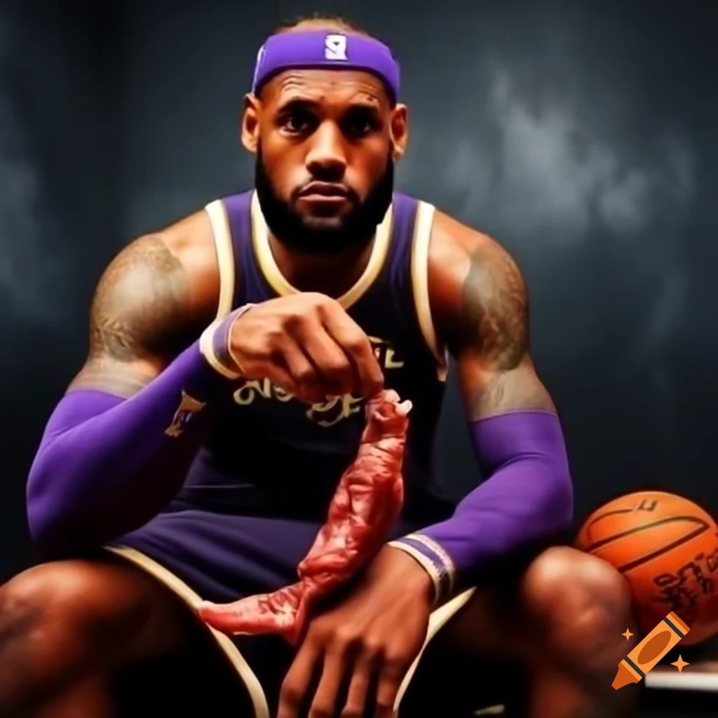 LeBron James sitting in front of a blank billboard holding a jar of ...