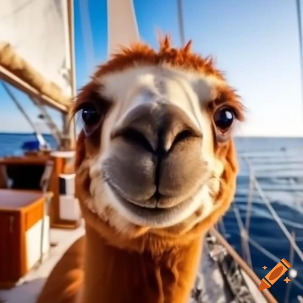 Majestic sloth riding a llama on a sailboat on Craiyon