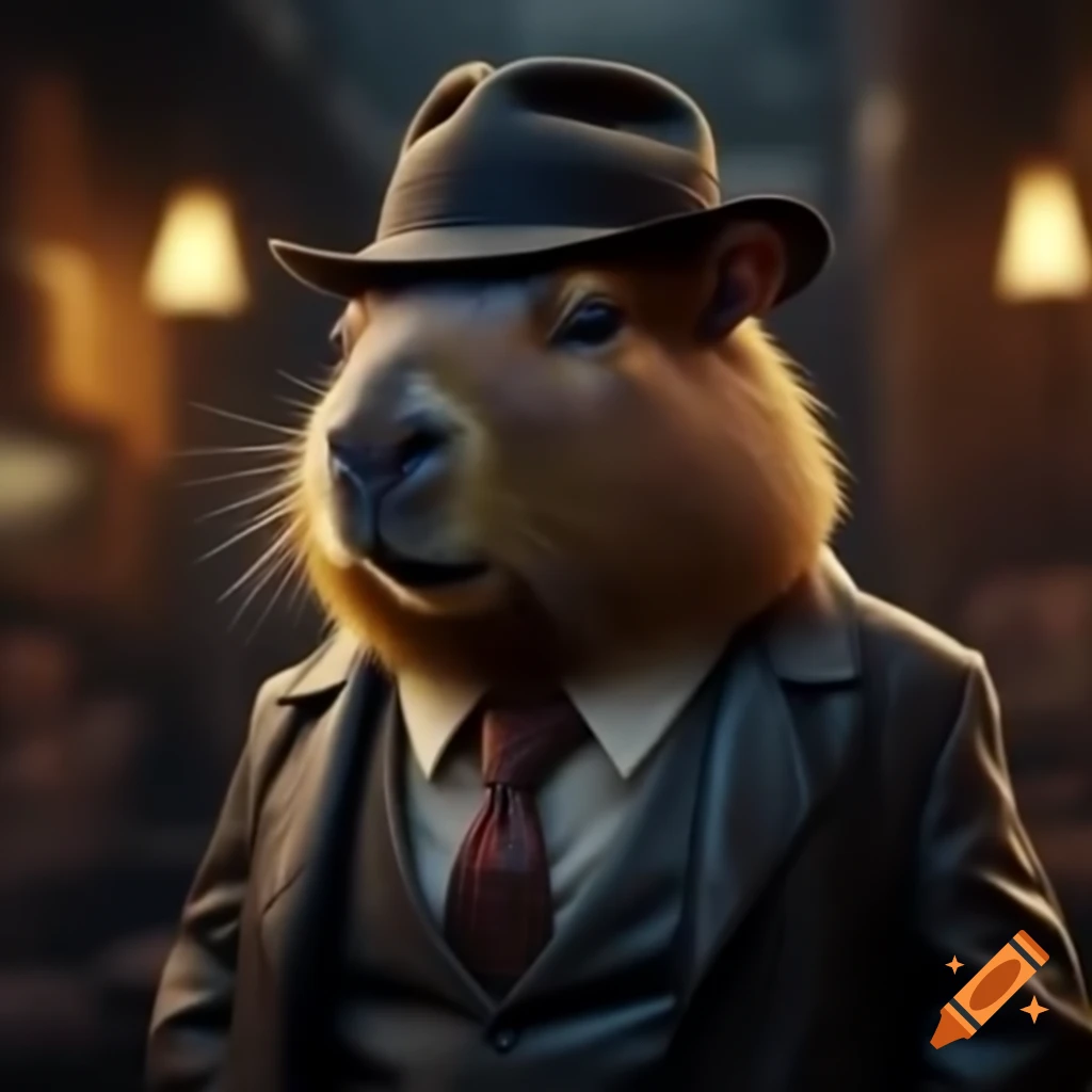 Capybara styled as a gangster, blending animal and urban aesthetic on ...